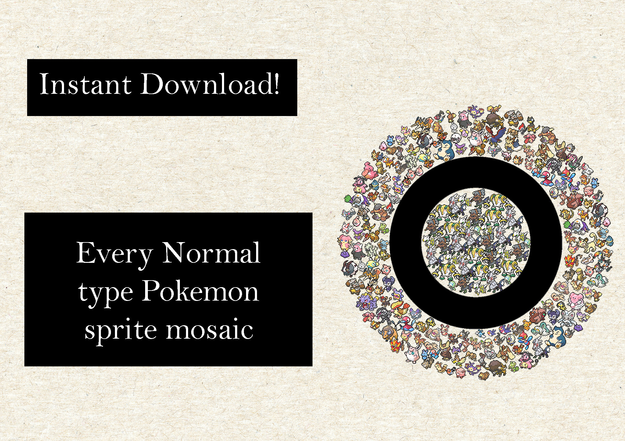 Pokemon Normal Type Symbol Mosaic Black Etsy