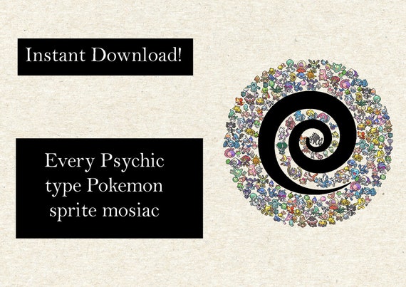 Pokemon Psychic Type Symbol Mosaic black 8x8 - Etsy