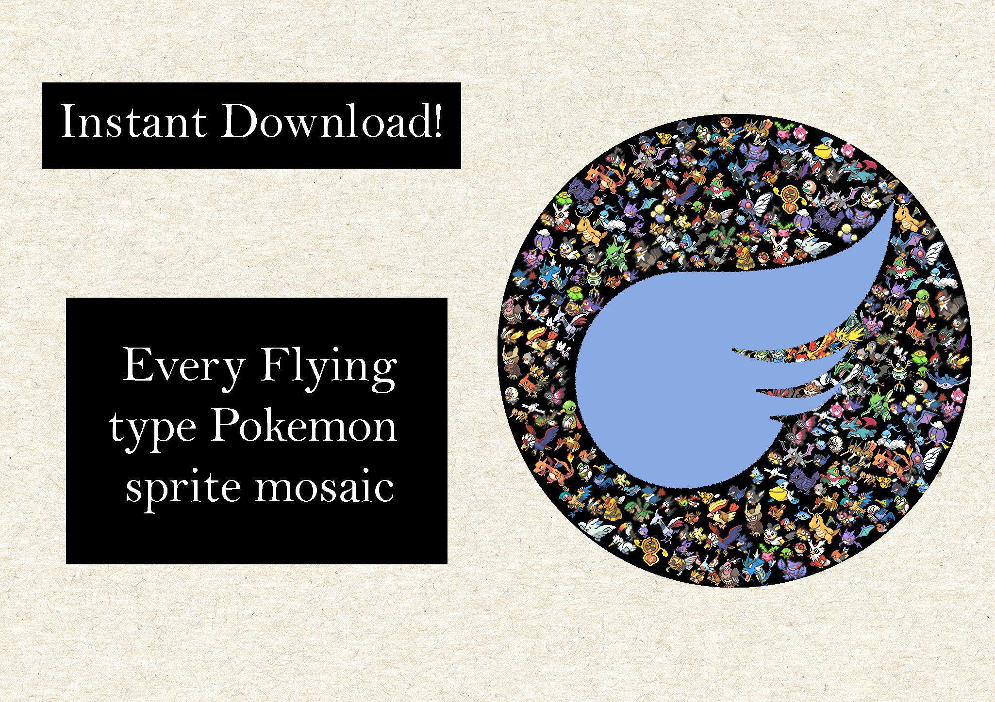 Pokemon Flying Type Symbol Mosaic blue - Etsy