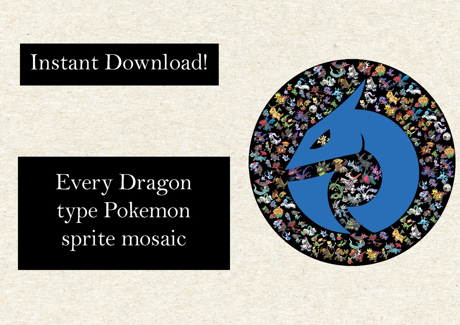 Pokemon Dragon Type Symbol Mosaic blue - Etsy