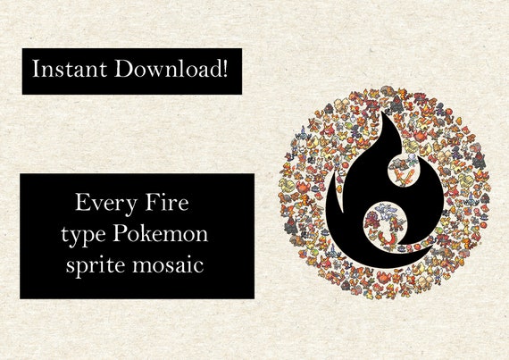 Pokemon Fire Type Symbol Mosaic black - Etsy