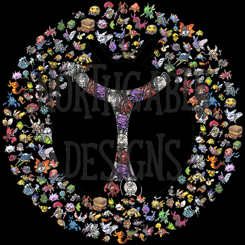 Pokemon Bug Type Symbol Mosaic Black Etsy