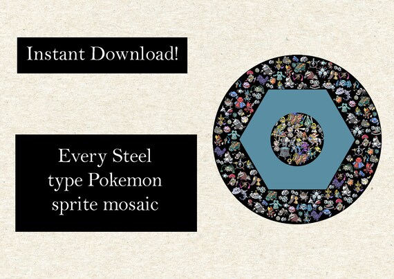 Pokemon Steel Type Symbol Mosaic grey 8x8 - Etsy
