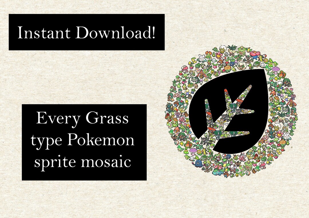 Pokemon Grass Type Symbol Mosaic black - Etsy
