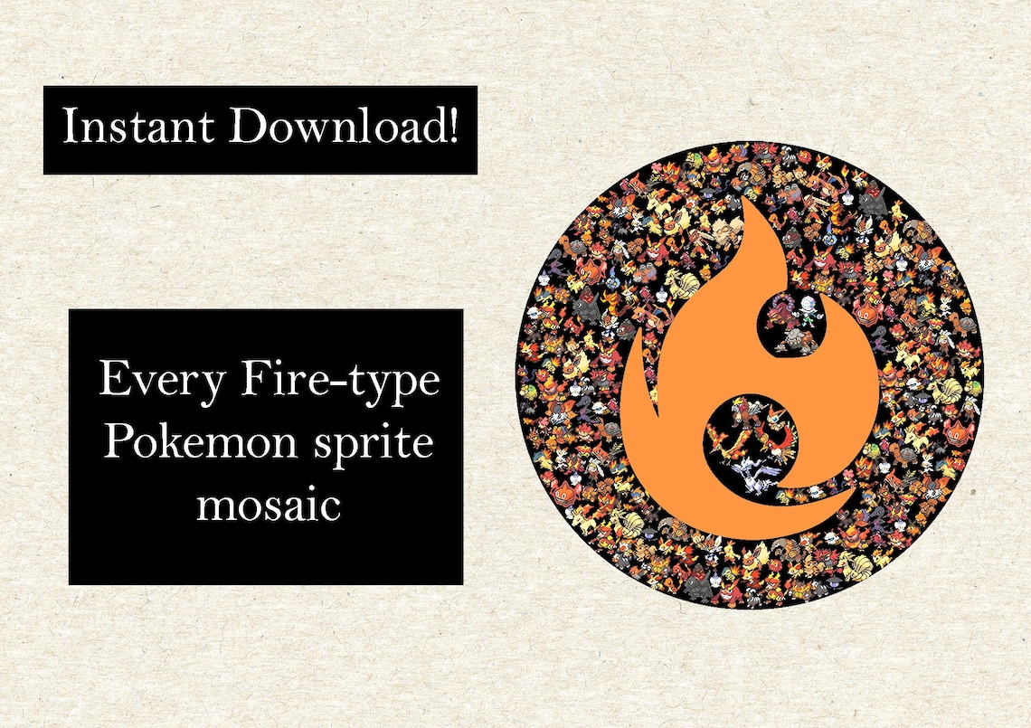 Pokemon Fire Type Symbol Mosaic orange 8x8 - Etsy