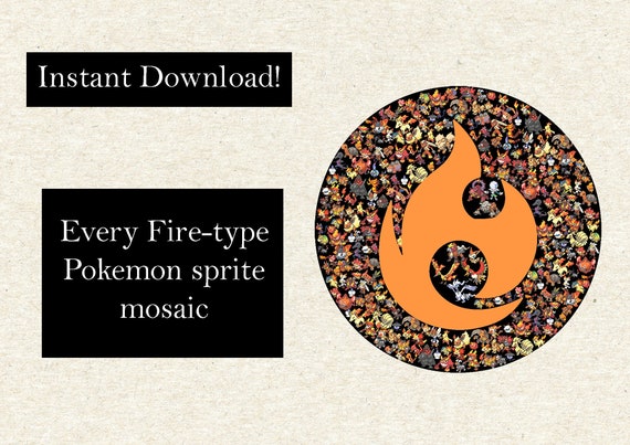 Pokemon Fire Type Symbol Mosaic orange 8x8 - Etsy