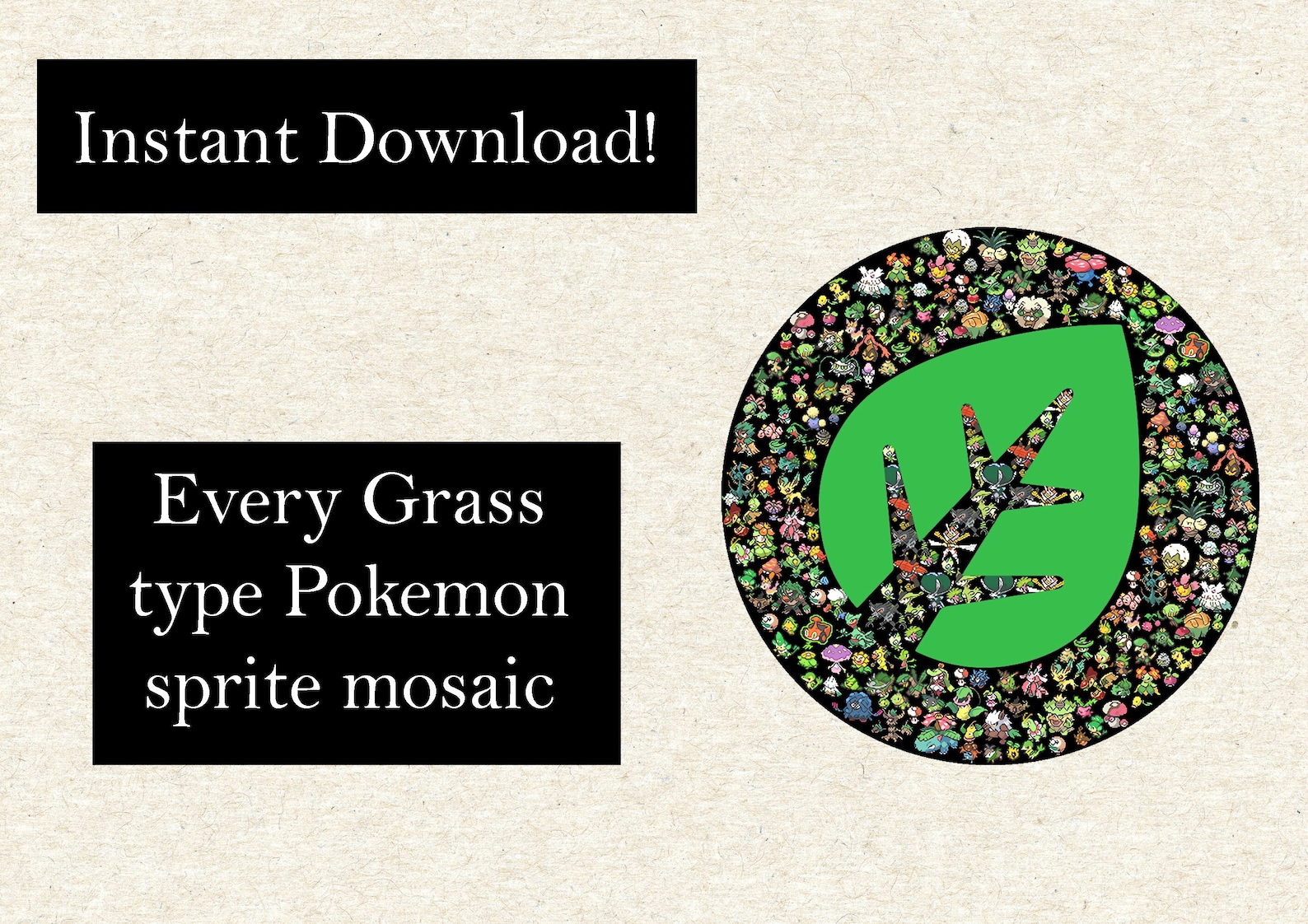 Pokemon Grass Type Symbol Mosaic green - Etsy