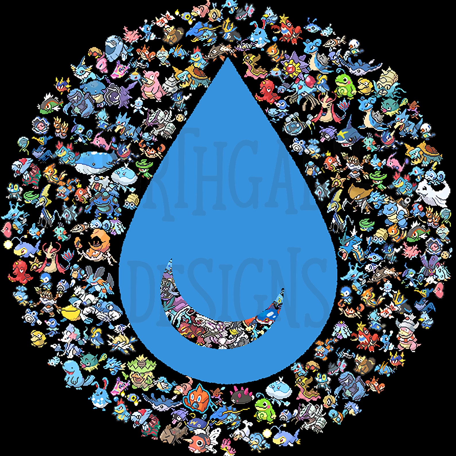 Pokemon Water Type Symbol Mosaic blue - Etsy