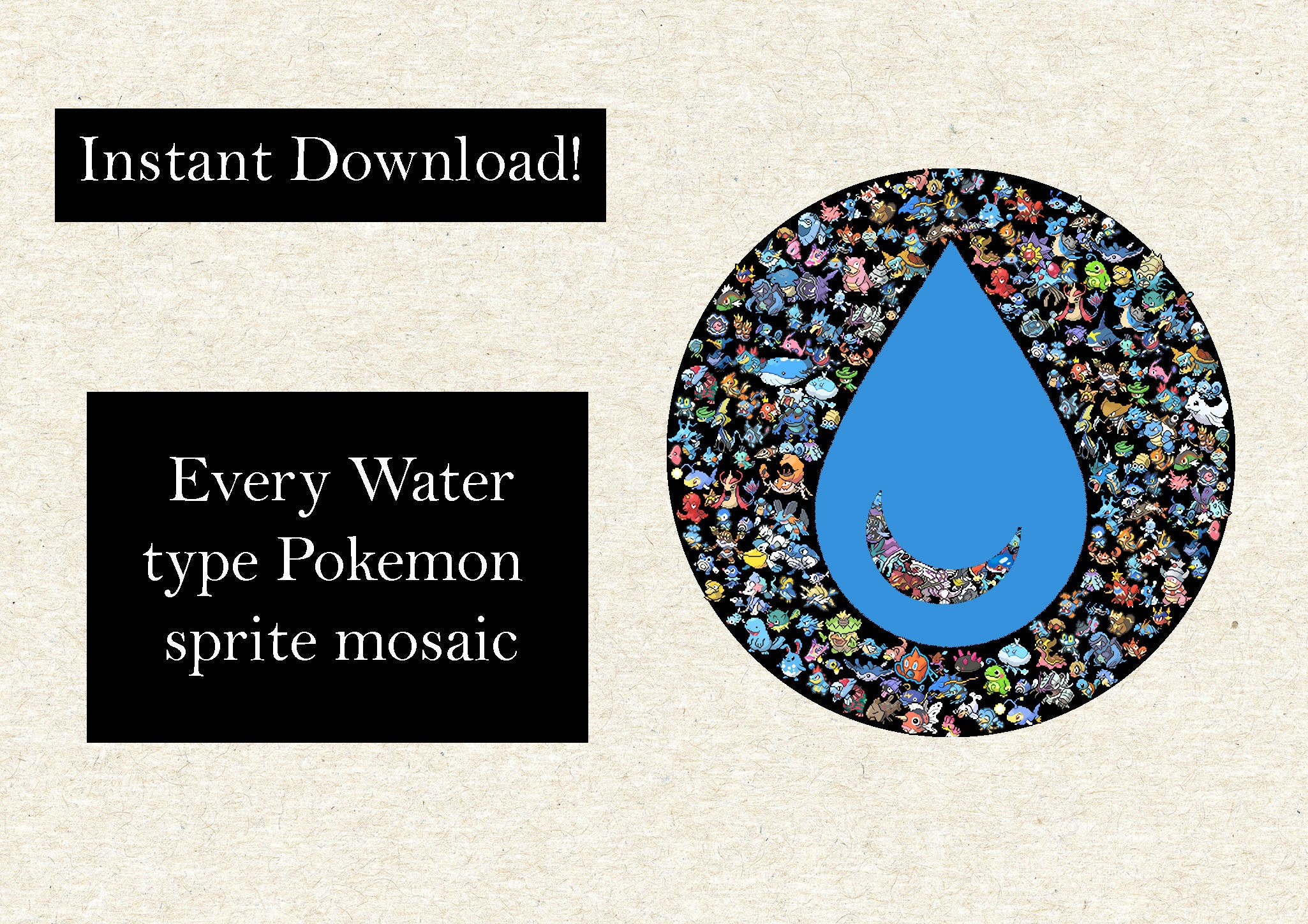 Pokemon Water Type Symbol Mosaic blue - Etsy