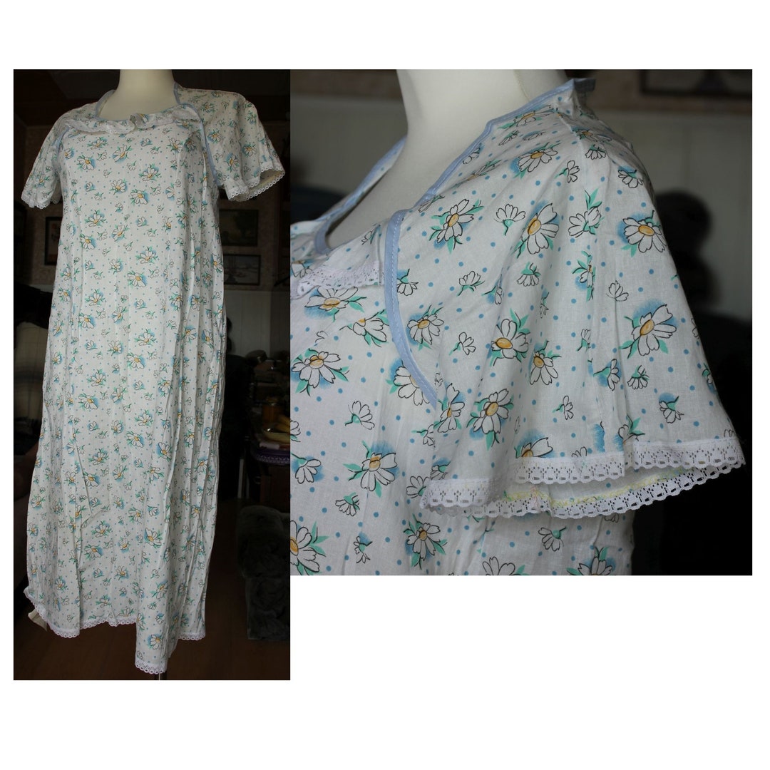 Vintage 90s Cotton Floral Women's NIGHT Dress, Floral Pattern Sleep ...