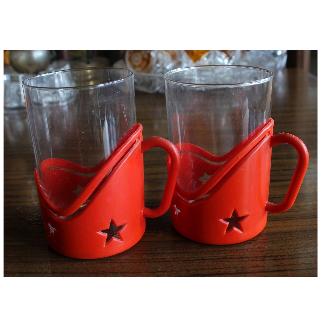 PAIR of Transparent Glasses in a RED Plastic Holder With Star - Etsy