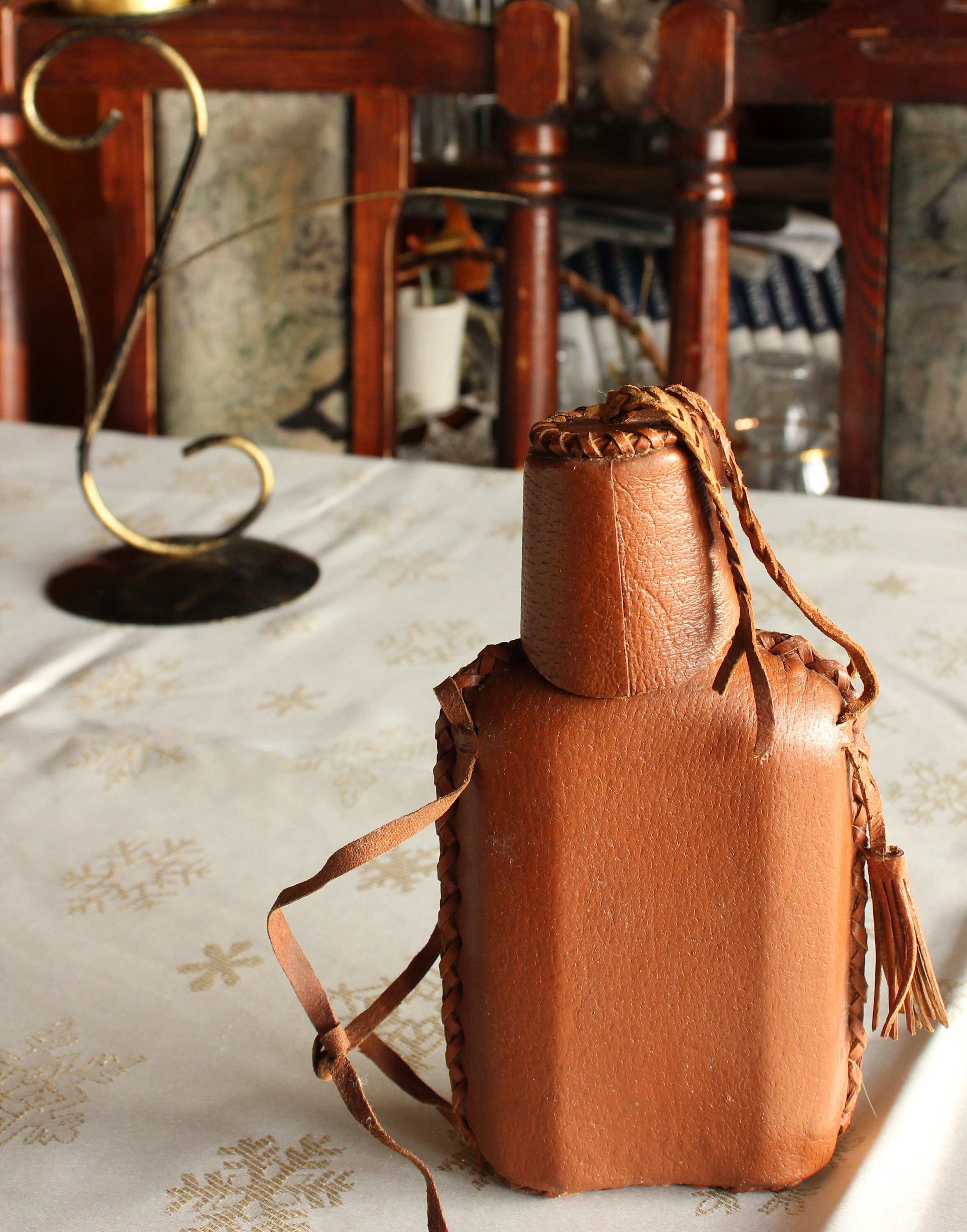LEATHER Glass FLASK, Vintage 80s, Glass Bottle With Real Leather Cover ...