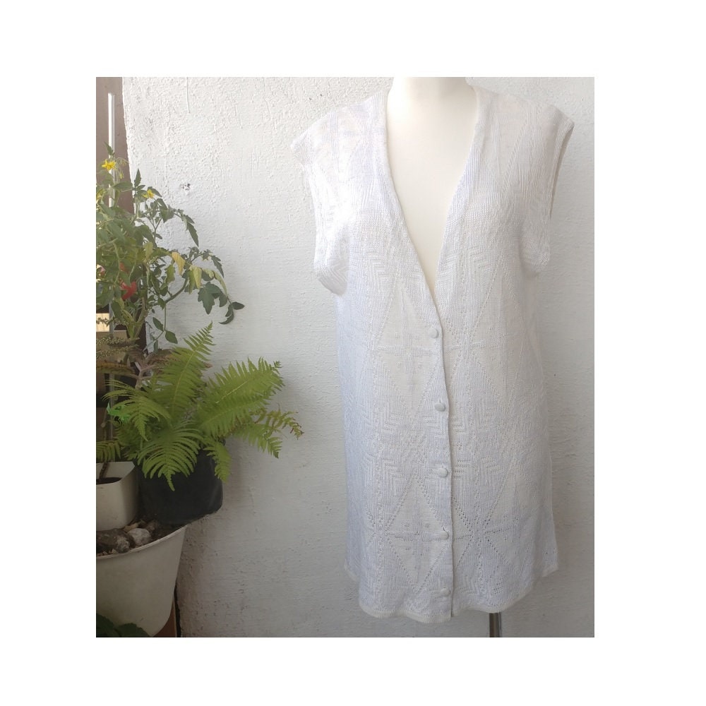 Long White Knit Vest - Etsy