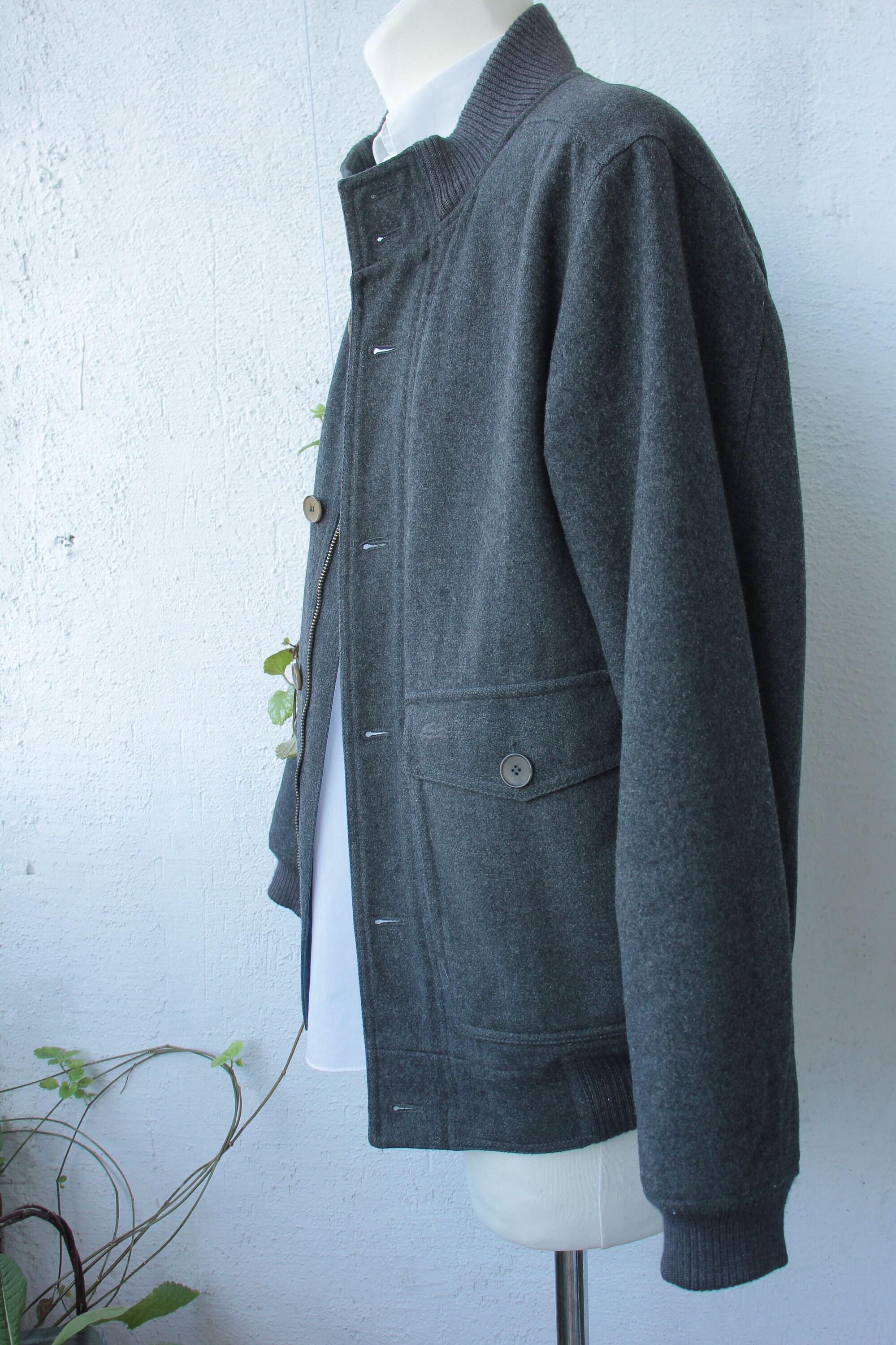 Vintage Grey Wool LACOSTE Jacket, Grey Men's Bomber Jacket, Lacoste ...