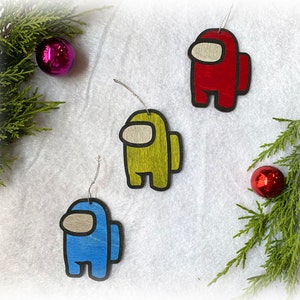 Among Us Ornaments - Hand Painted and Wood Inlay - Crewmate Impostor ...