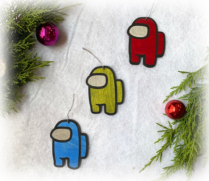 Among Us Ornaments - Hand Painted and Wood Inlay - Crewmate Impostor ...