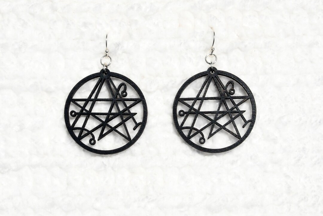 Necronomicon Lovecraft Wooden Earrings - Solid Sterling Silver Hooks - Etsy