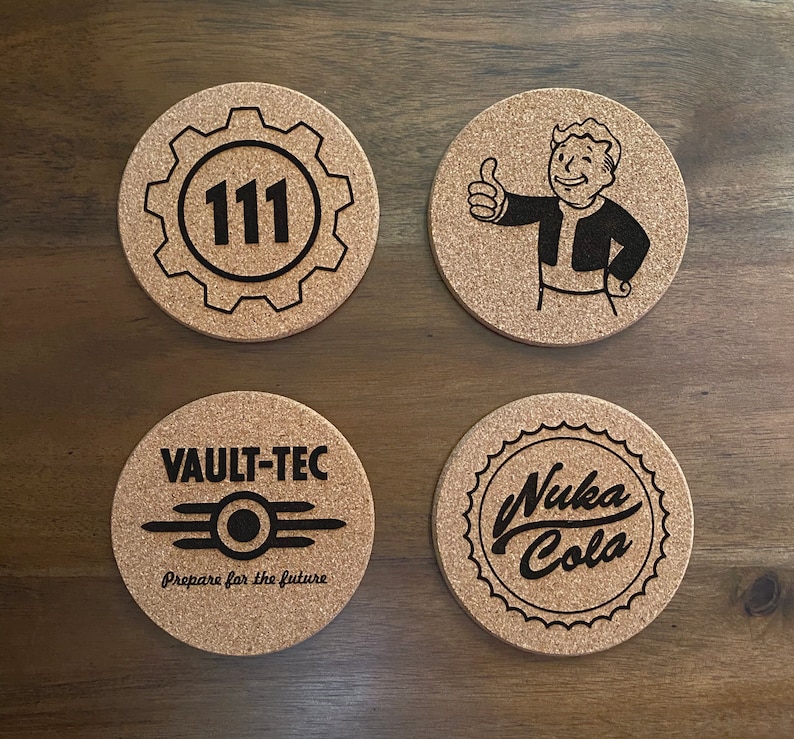 Fallout Coaster Set 4 Cork Vault Tec Vault Boy Nuka - Etsy
