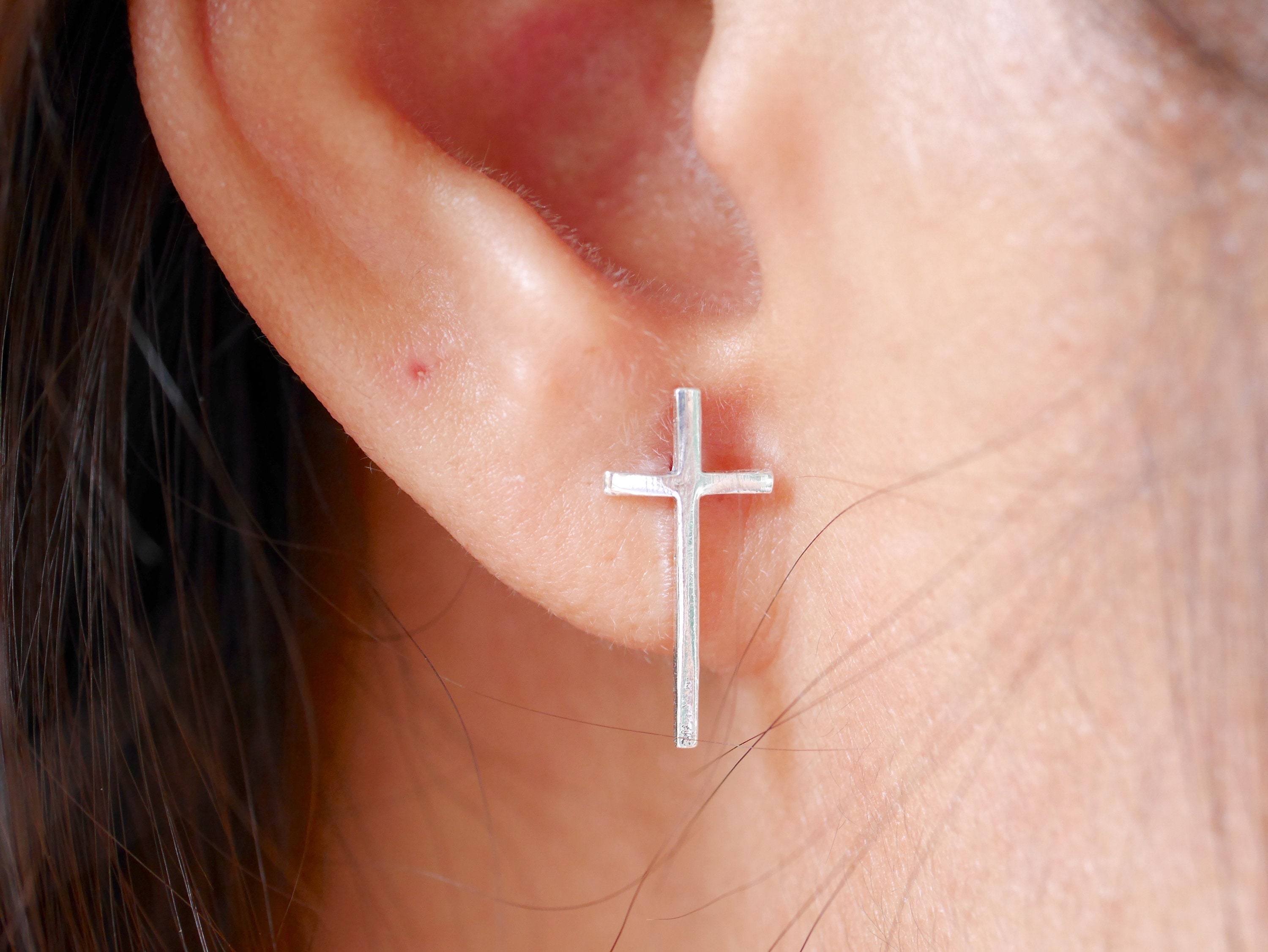 Sterling Silver Minimalist Cross Earrings Cross Stud - Etsy