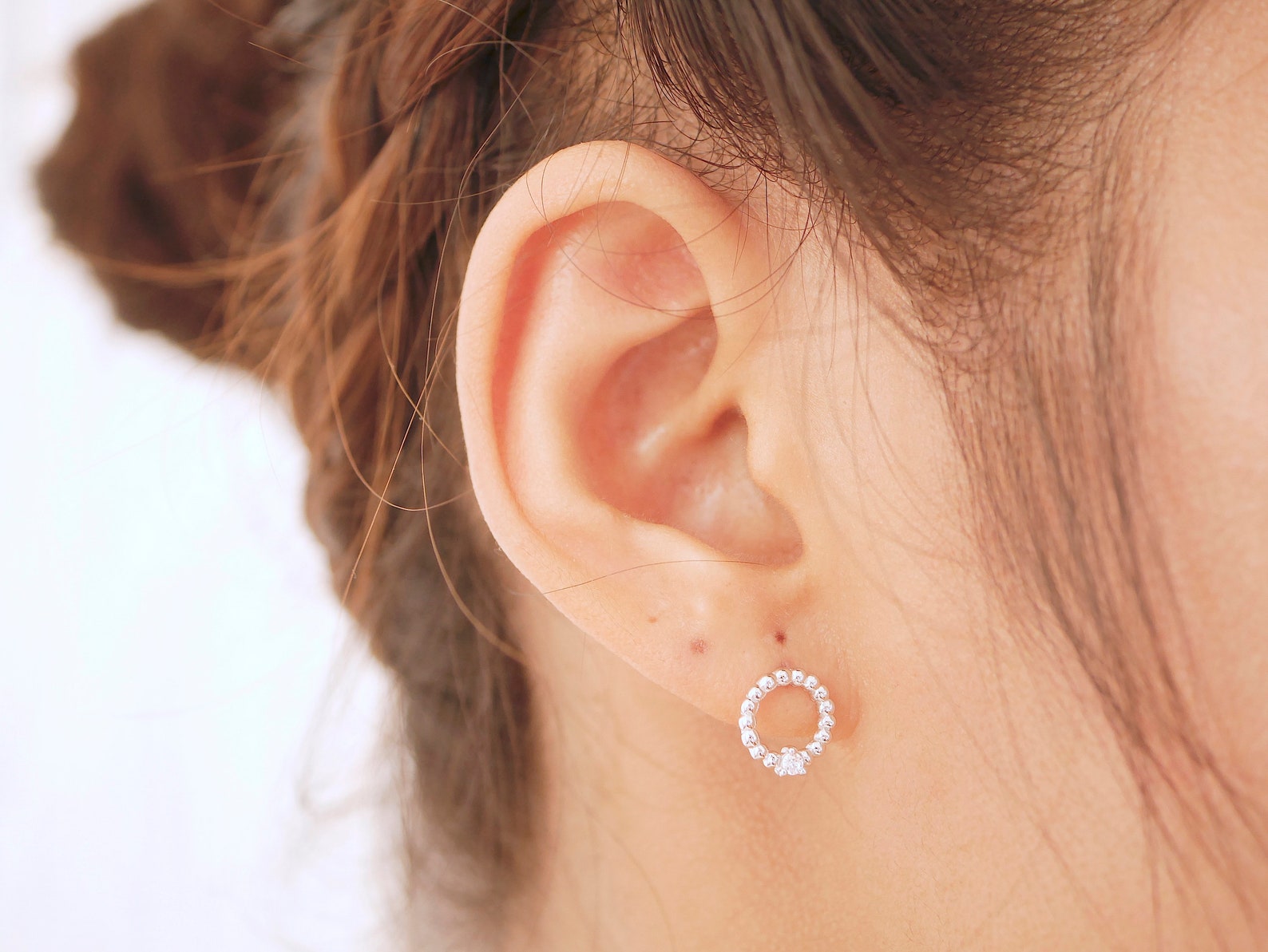 Circle Earrings, Minimalist Circle Earrings, Open Circle CZ Stud ...