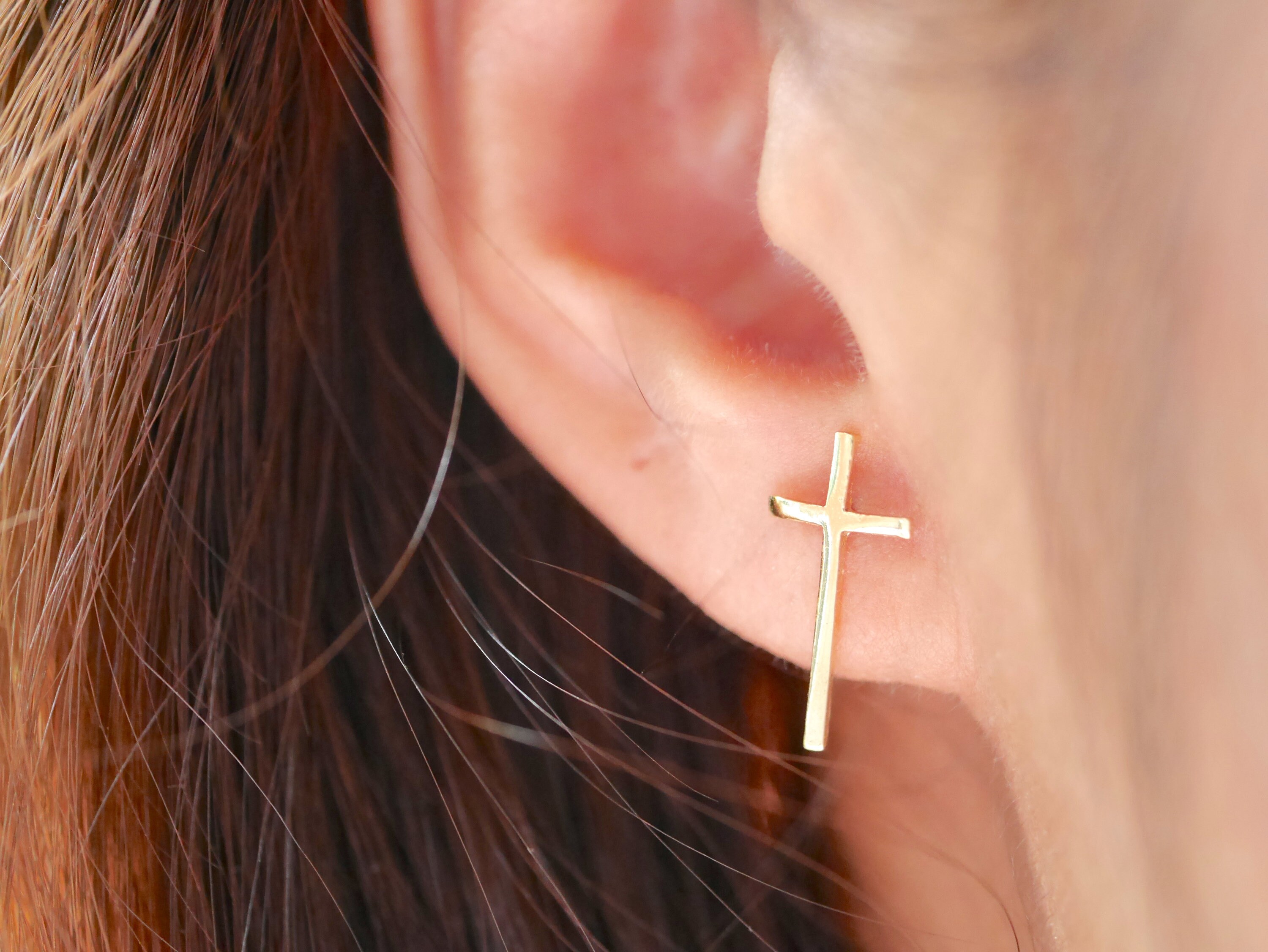 Sterling Silver Minimalist Cross Earrings - Cross Stud Earrings ...