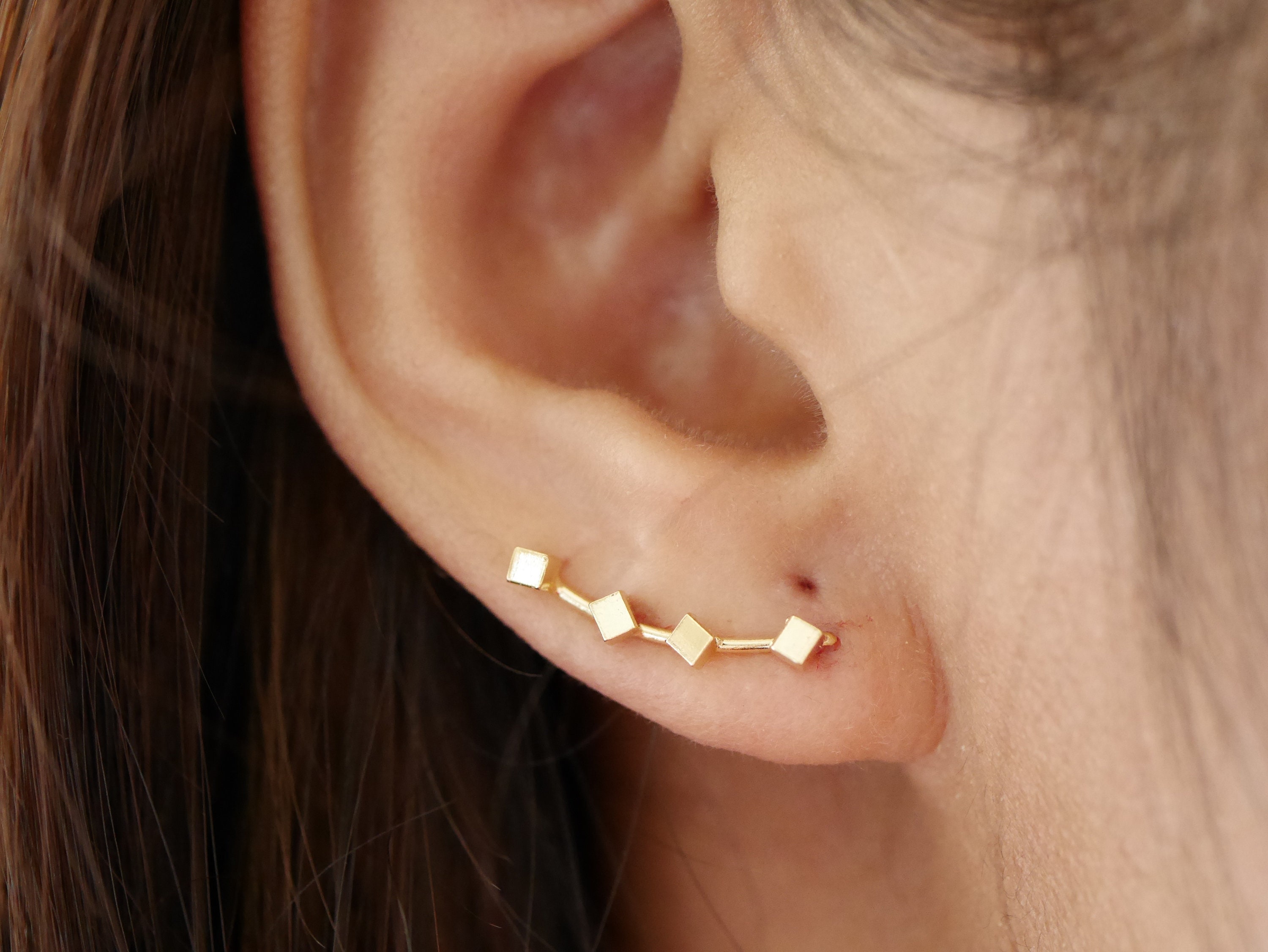 14K Gold Plated Minimalist Cube Ear Climber Earrings - Etsy