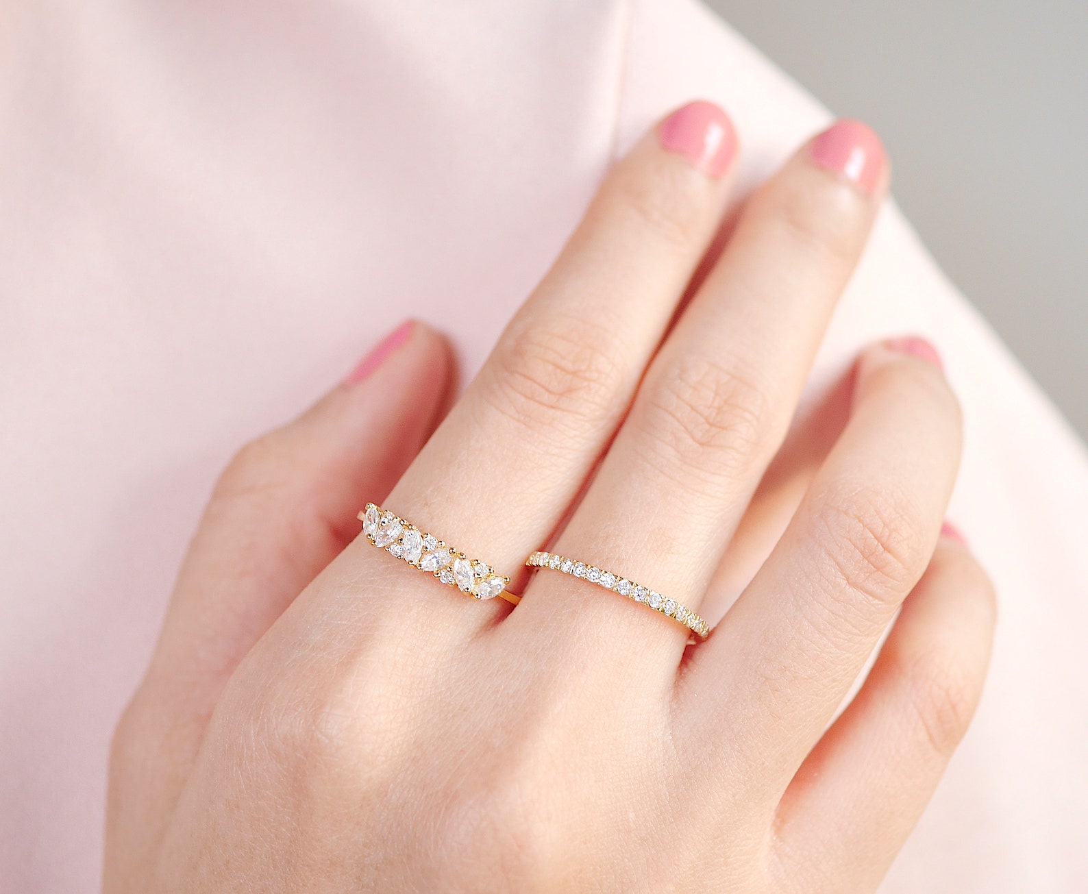 Promise Ring for Her 14K Gold Ring Cluster Ring Marquise - Etsy