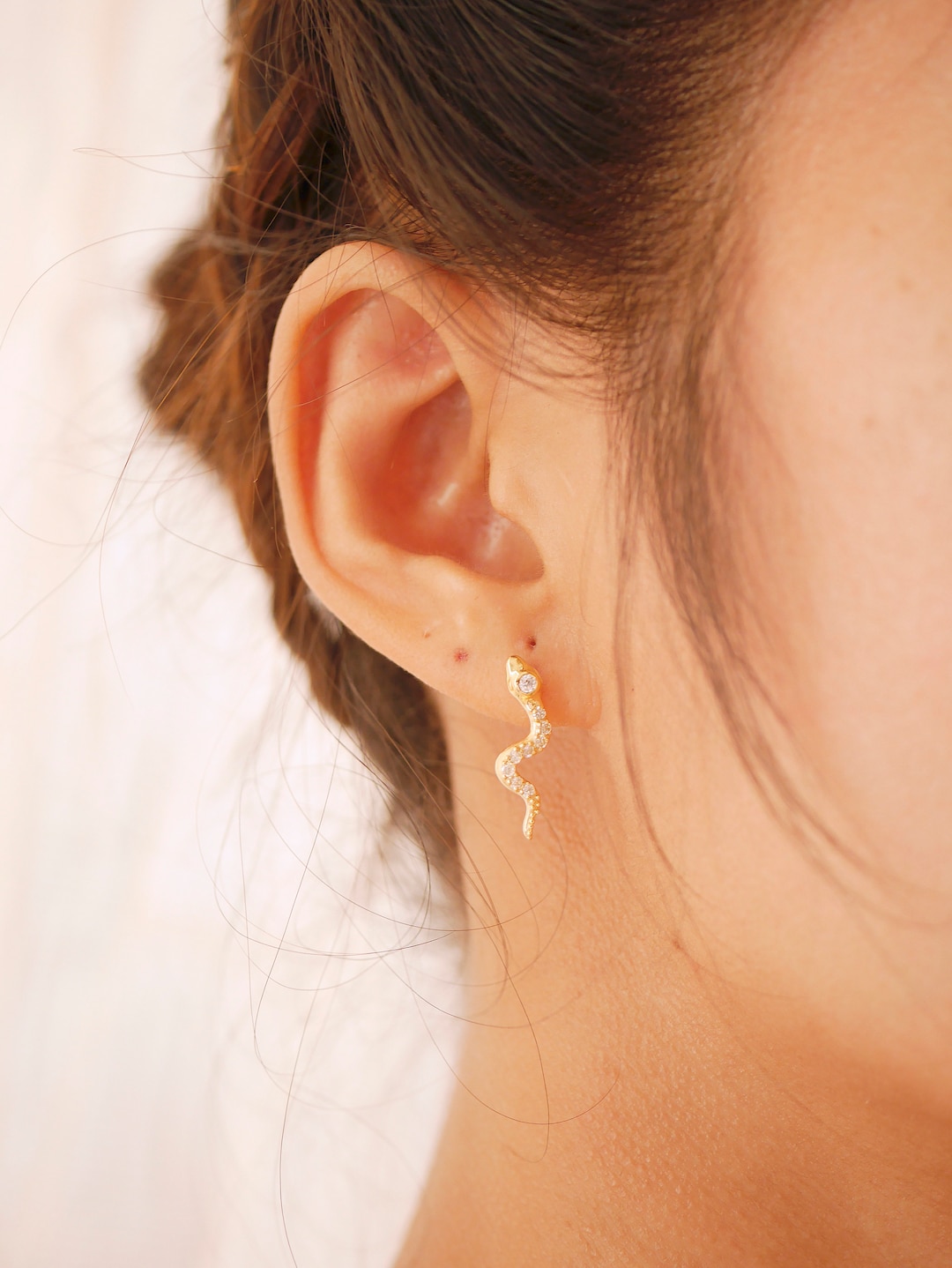 CZ Diamond 14K Gold Plated Minimalist Snake Earrings, Gold Snake ...