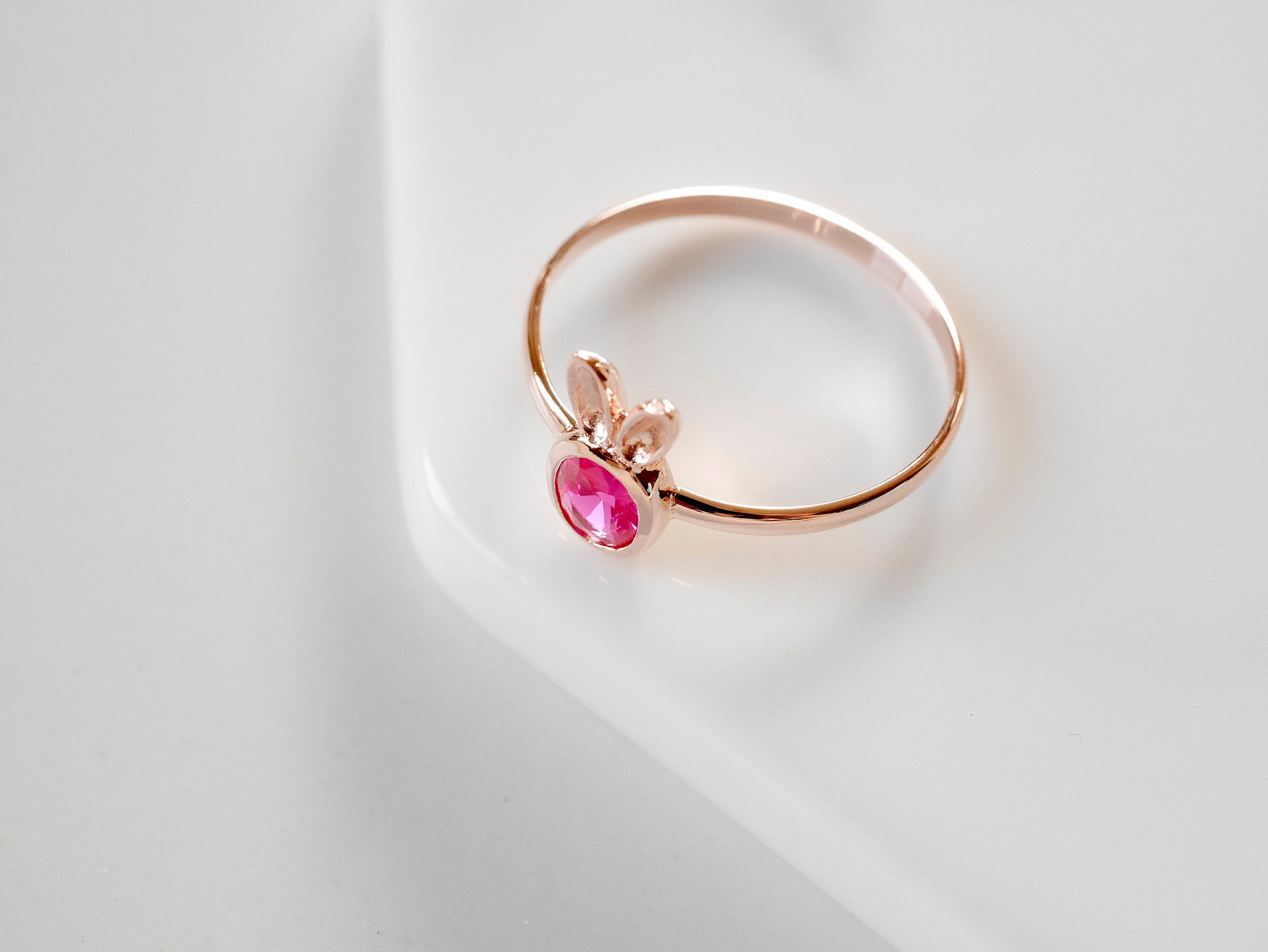 Ruby Ring Ruby Birthstone Jewelry Bunny Ring Rose Gold | Etsy