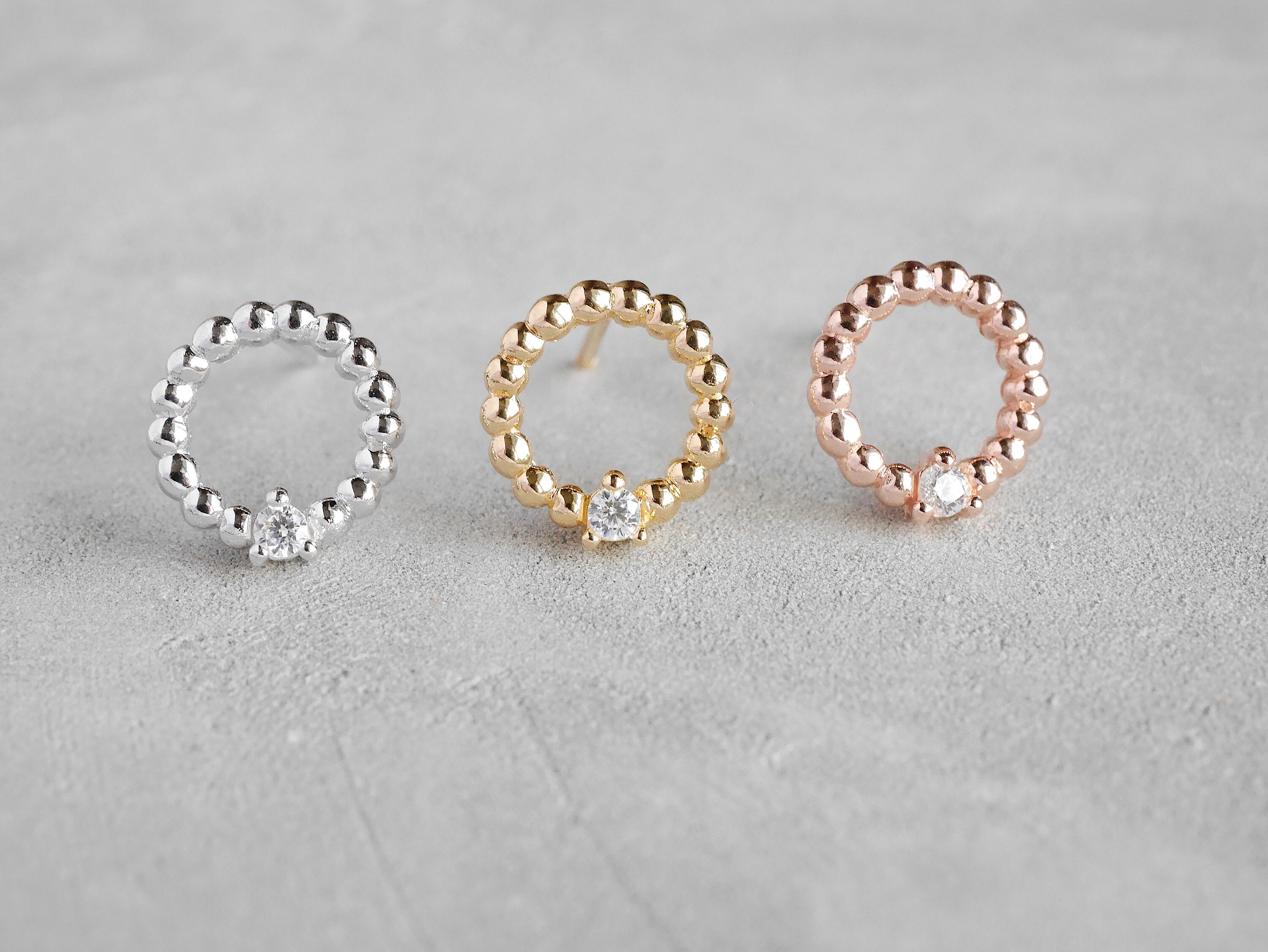 Circle Earrings, Minimalist Circle Earrings, Open Circle CZ Stud ...