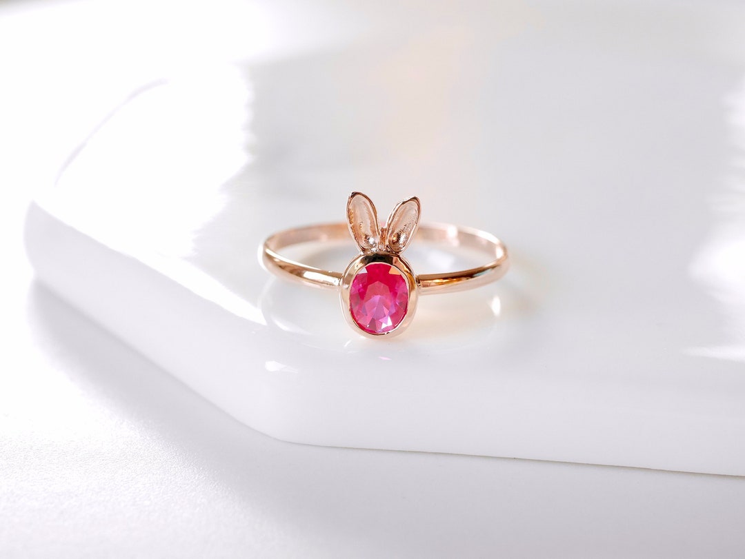 Ruby Ring, Ruby Birthstone Jewelry, Bunny Ring, Rose Gold Ring, July ...