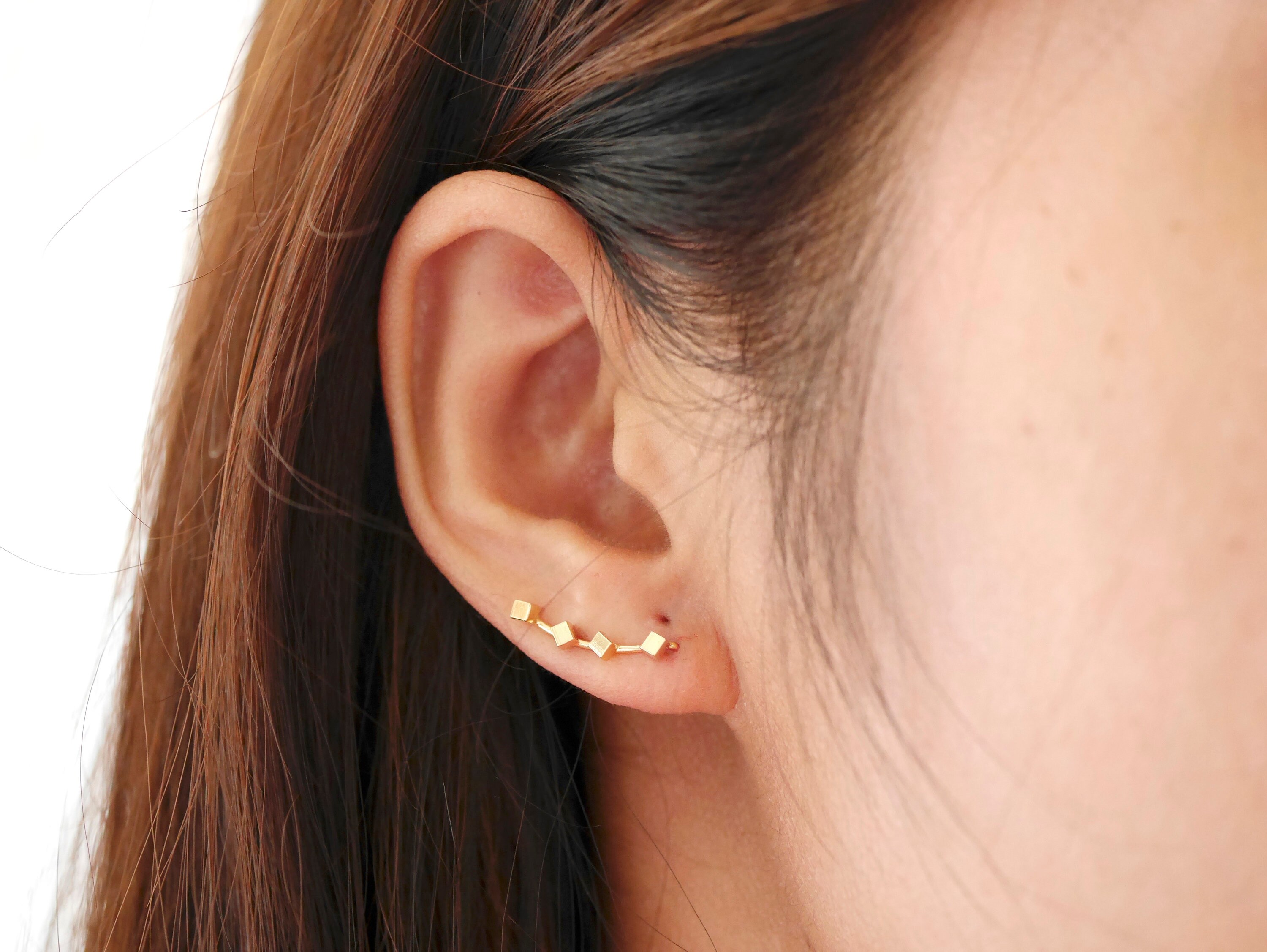 14K Gold Plated Minimalist Cube Ear Climber Earrings - Etsy