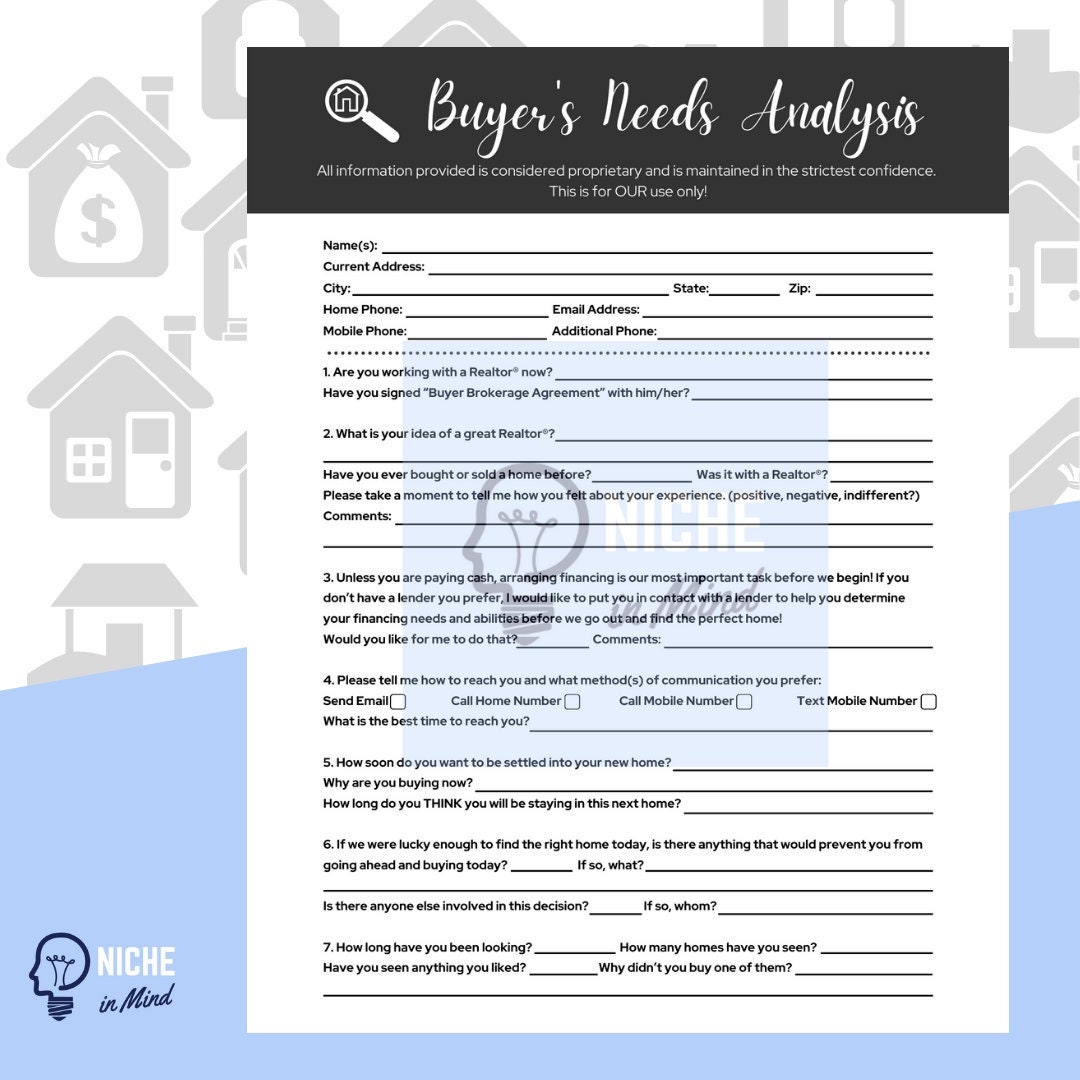 Buyer Needs Analysis - 3 Page Instant Download - Etsy
