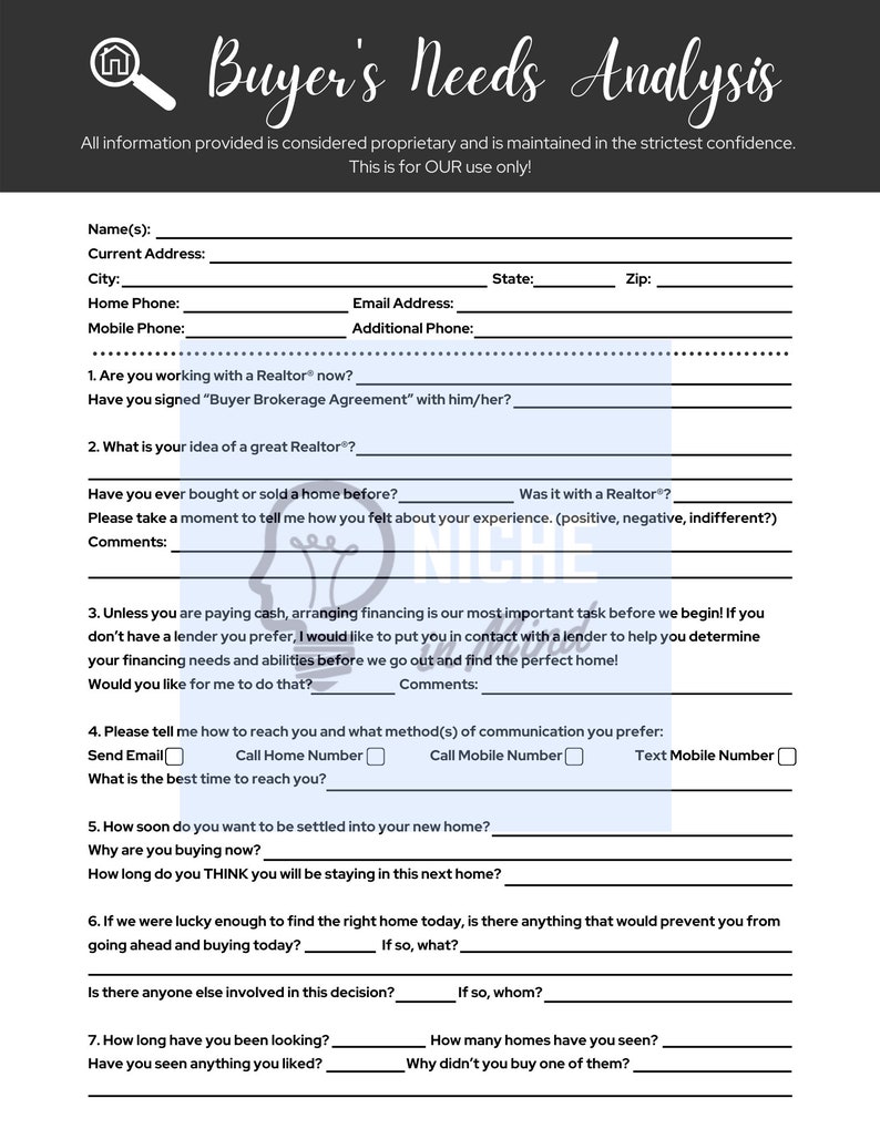 Buyer Needs Analysis - 3 Page Instant Download - Etsy