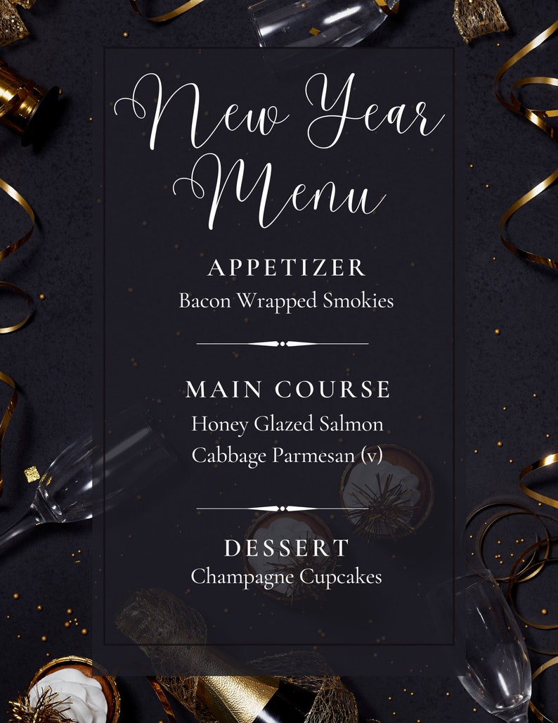 New Year's Menu Templates NYE Menu - Etsy