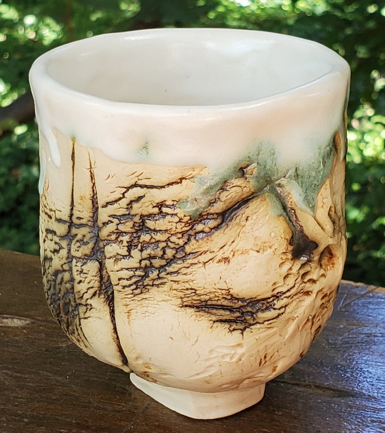 Yunomi, Teacup, Unique Textured Cup With White and Green Glaze, Texture ...