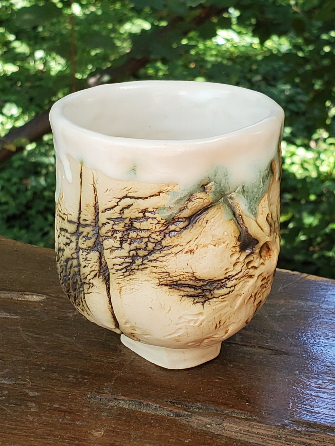 Yunomi, Teacup, Unique Textured Cup With White and Green Glaze, Texture ...