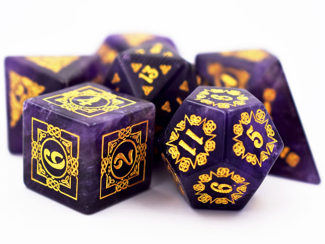 Amethyst Dice Set-engraved Dnd Dice Set-polyhedral Gemstone Dice-stone ...