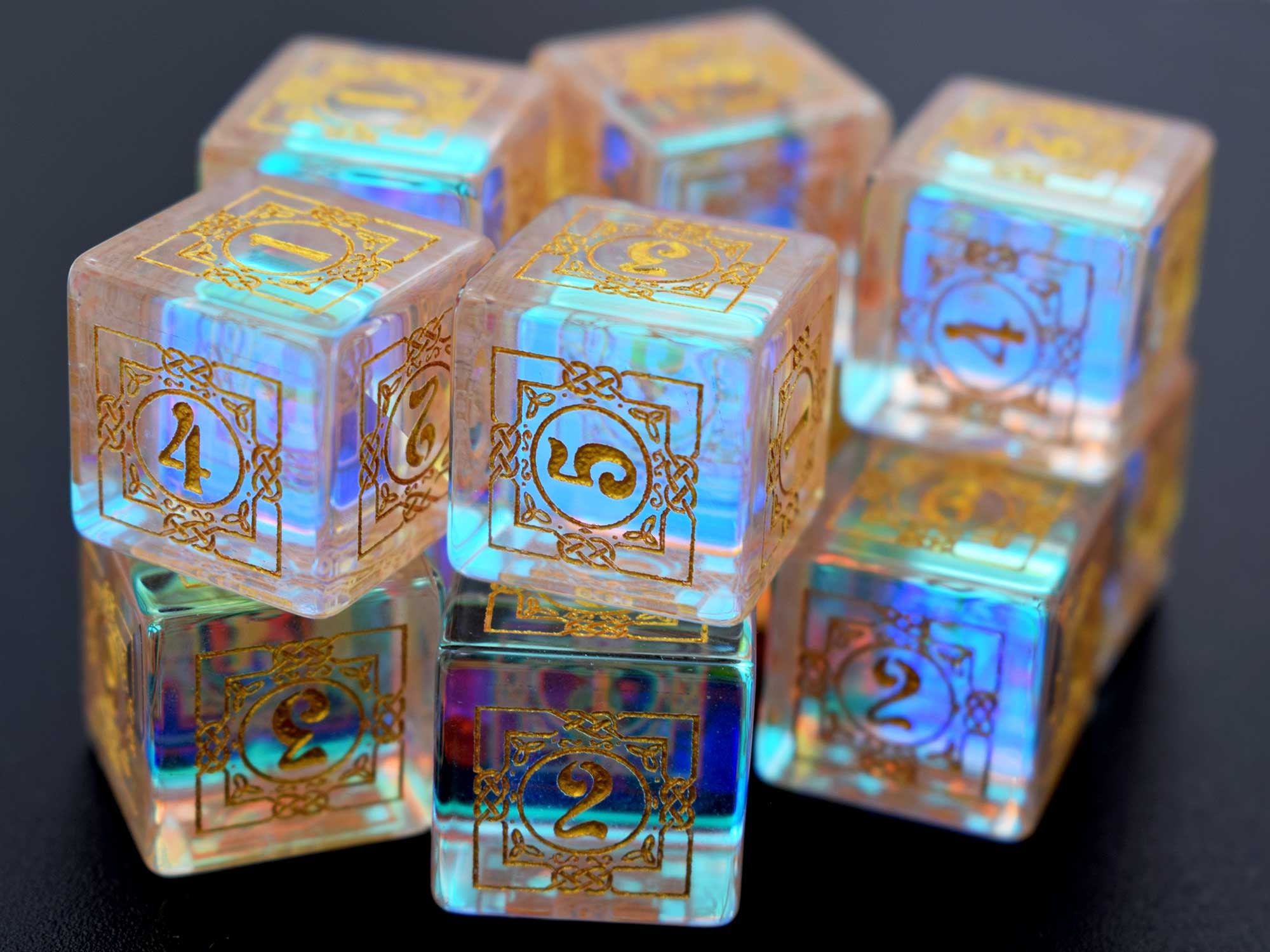 Infinity Prism Dichroic Glass D6 Die-celtic Knot Themed-engraved D6 ...