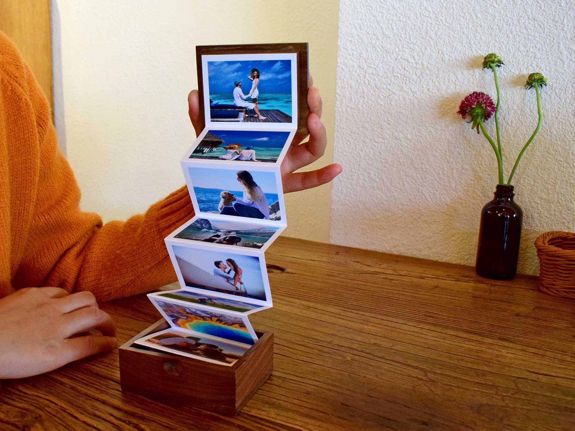 Walnut Pull Out Photo Album-custom Photo Box-trinket Wooden Box-memory ...