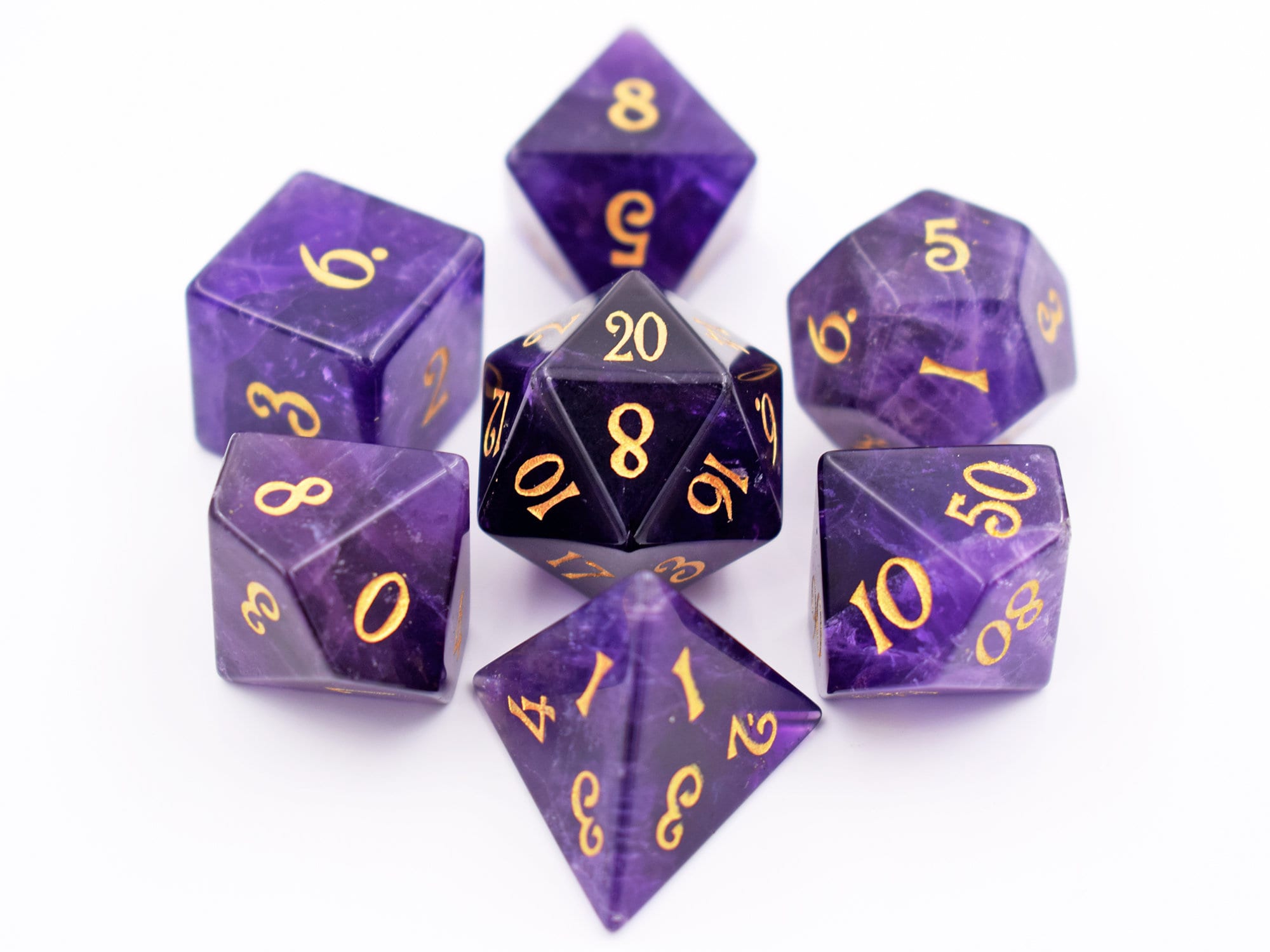 Full Set of Amethyst Dice-engraved Gem Dice Set-polyhedral - Etsy