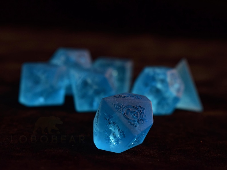 Blue Lightning Glass Raised Dice Set-dungeons & Dragons Dice-dnd D and ...