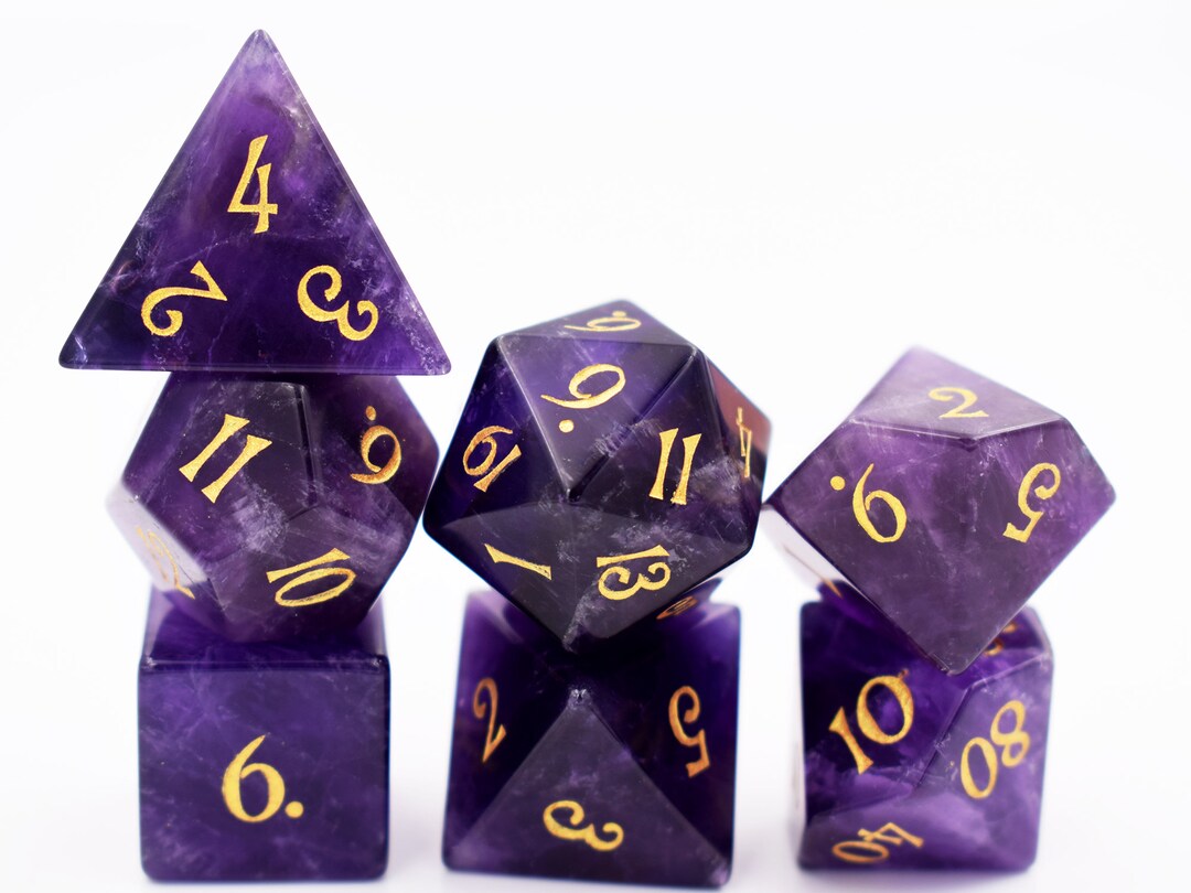 Full Set of Amethyst Dice-engraved Gem Dice Set-polyhedral Gemstone ...