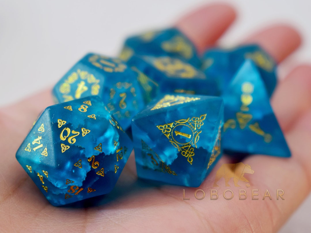 1 FULL Set of Gemstone Dice Set-blue Lightning Glass Dice Dnd-dungeons ...
