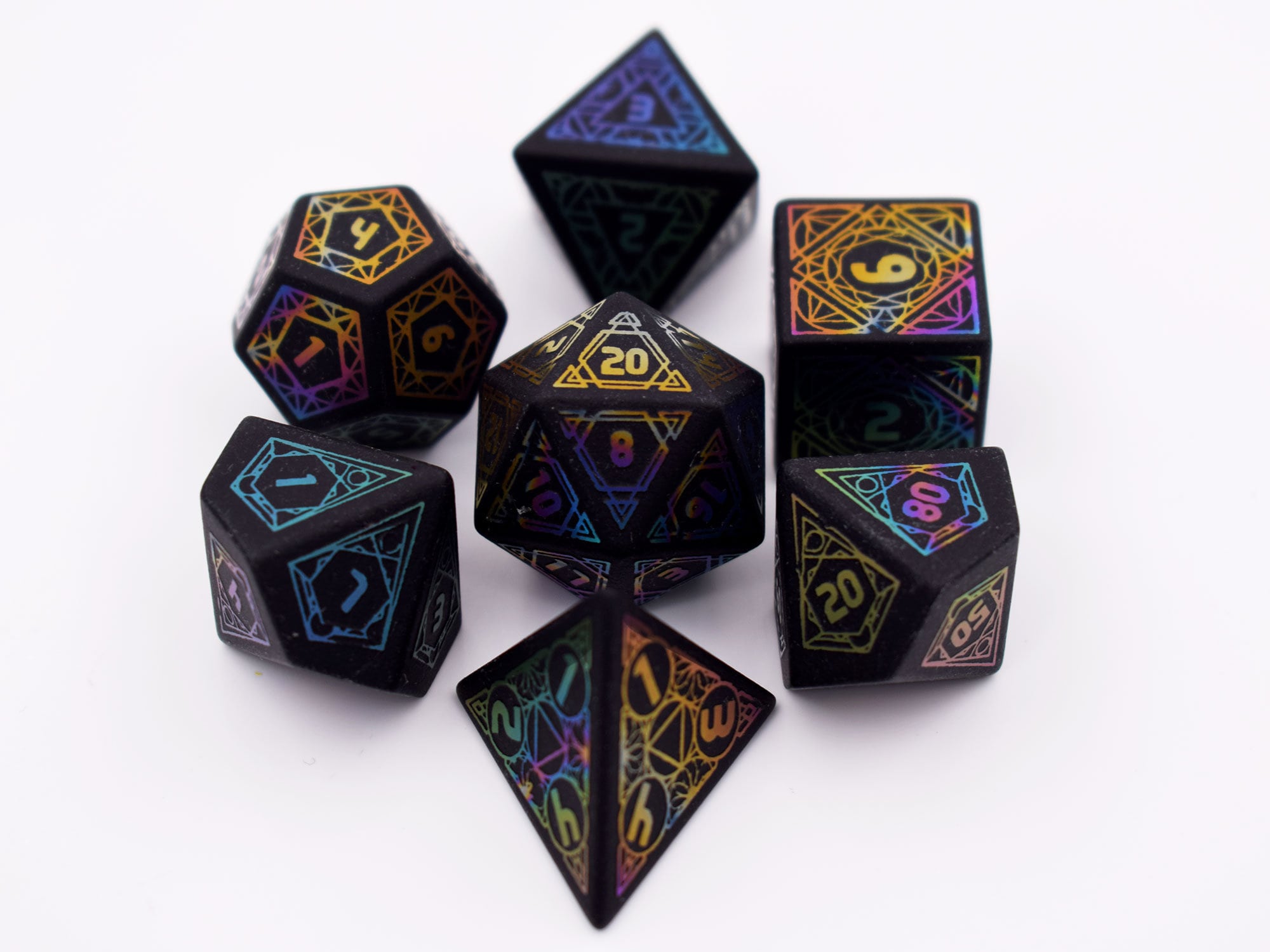 Full Set of Obsidian Dice-raised Dice Dnd-polyhedral Dice Set-dungeons ...