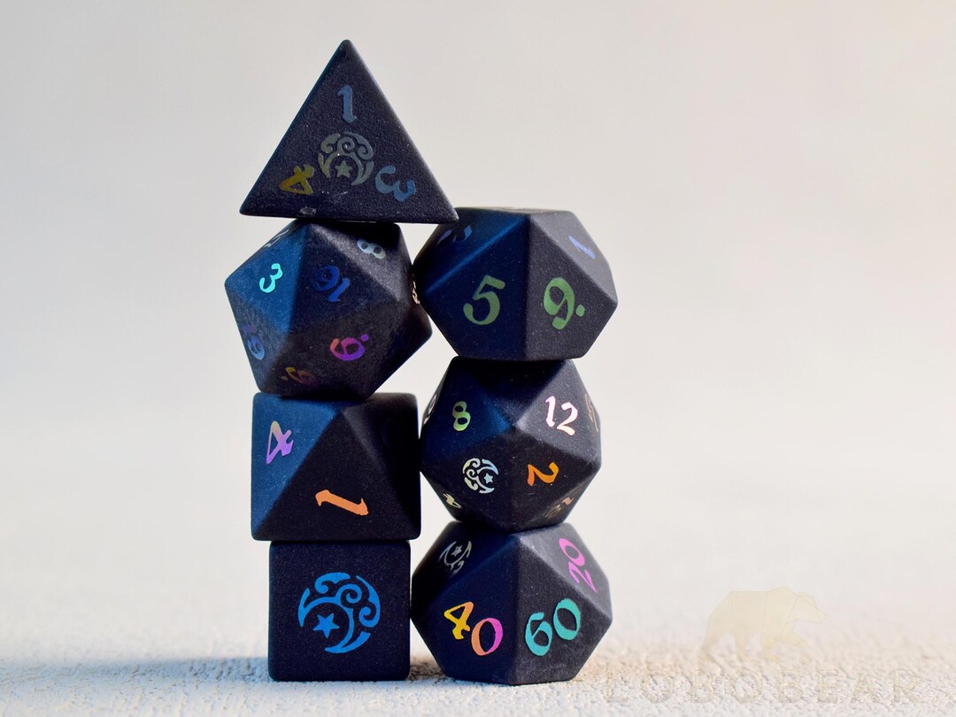 RAISED Black Obsidian Dice Set-1 FULL Set of Gemstone Dice Set-dungeons ...