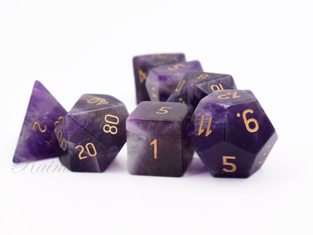 Full Set Amethyst Dice-natural Gemstone Dice-engraved Dice for - Etsy