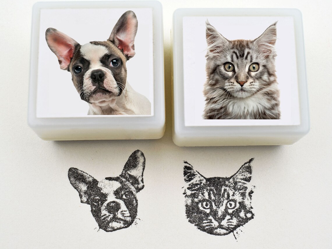 Custom Pet Stamp Self Inking-cat Dog Portrait Pre Inked - Etsy