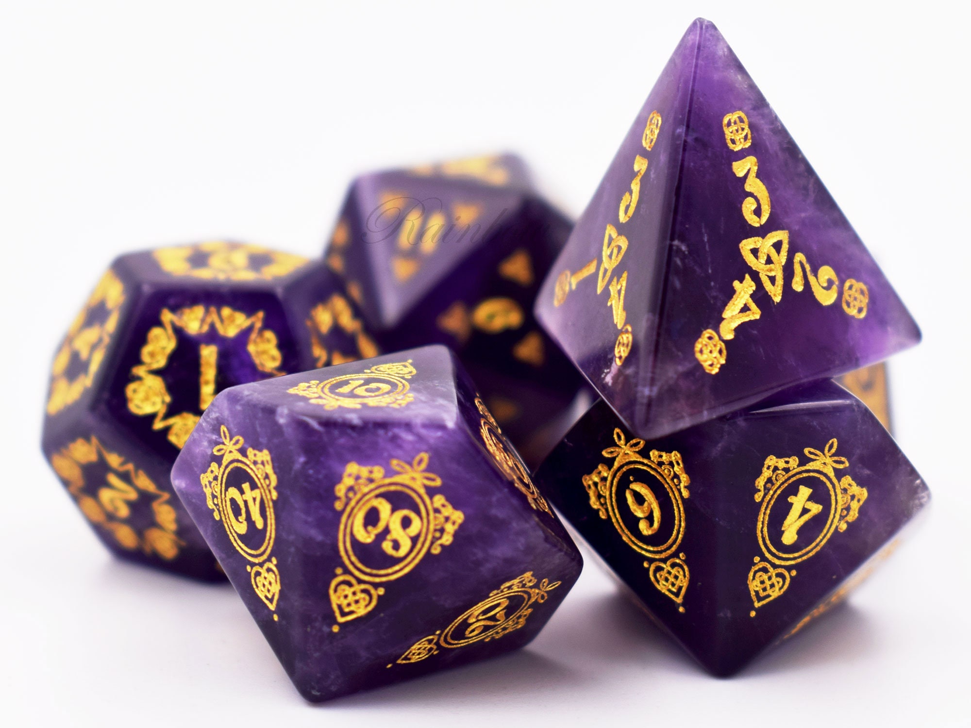 Amethyst Dice Set-engraved Dnd Dice Set-polyhedral Gemstone | Etsy