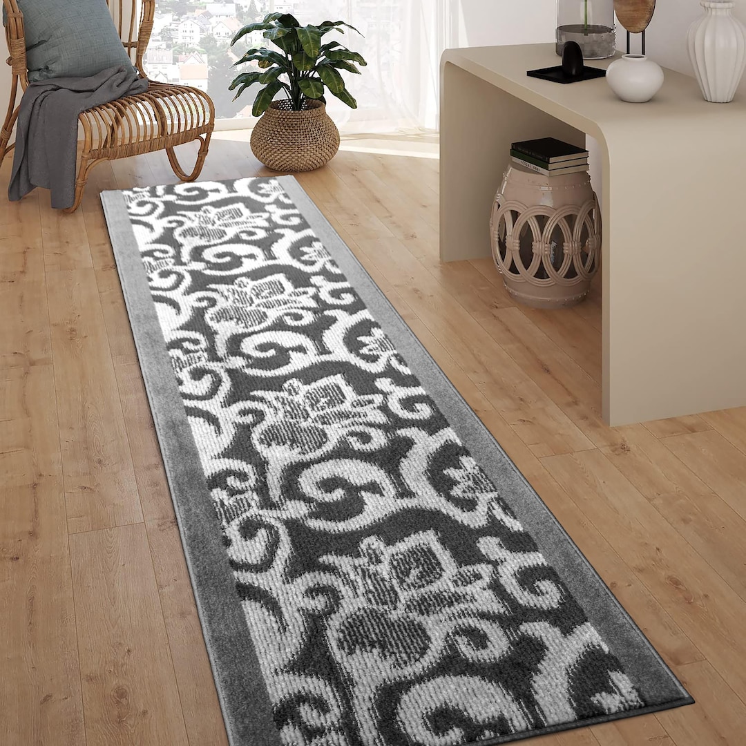 Non-slip, Gray, Washable Carpet Runner Rug With Rubber Backing, Custom ...